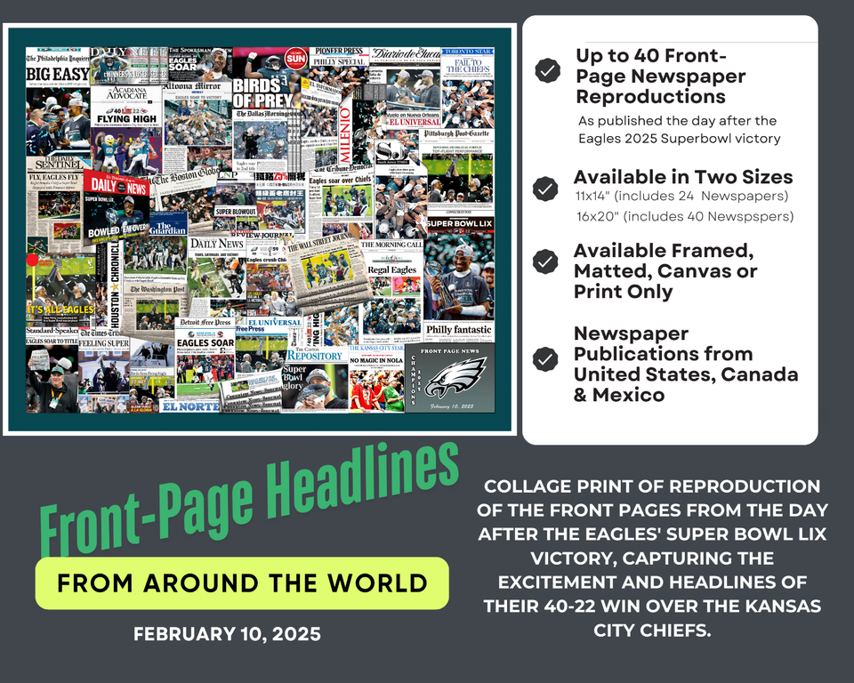 Philadelphia Eagles 2025 Super Bowl 59 Newspaper Collage-Framed, Canvas ...