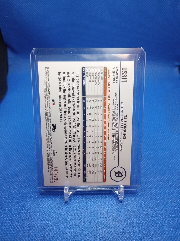 TJ Hopkins Detroit Tigers 2024 Topps Update Orange Foil /299 RC Rookie ...