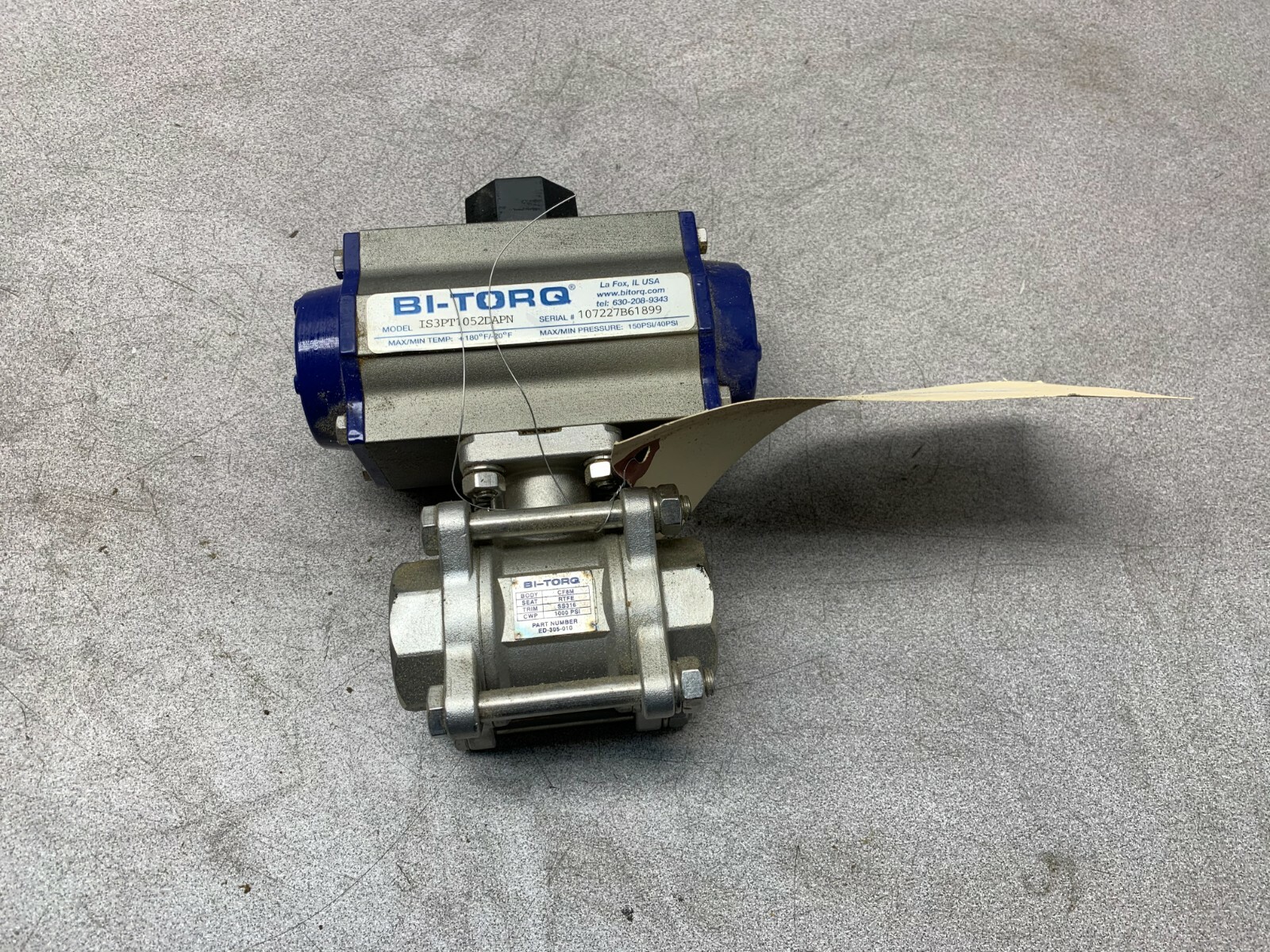 NEW NO BOX BI-TORQ 1" BALL VALVE ED-305-010 WITH IS3PT1052DAPN ACTUATOR ...