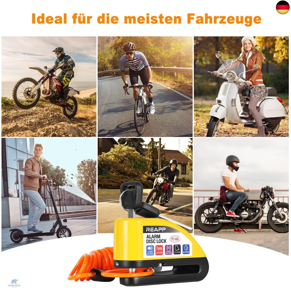 REAPP Bremsscheibenschloss Motorrad Schloss Alarm 110db, Scheibenschloss | eBay.de