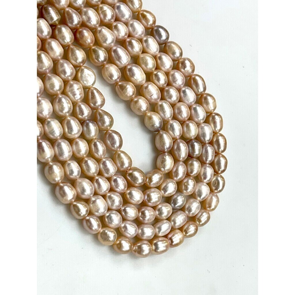 Natural Pearl Strand, Pale Peach Color Rice Oval Shape Pearls 9x7mm ...