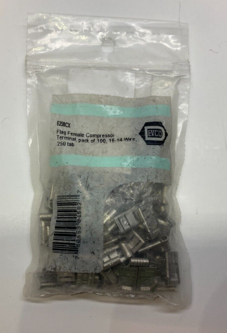 (Pkg of 100) DEVCO 6258CX Flag Female Compressor Terminals (16 - 14 AWG ...