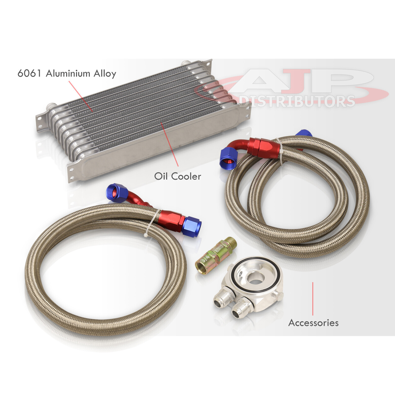 13.5"X2"X5" 9-Row Transmission Oil Cooler Silver + Stainless Lines ...