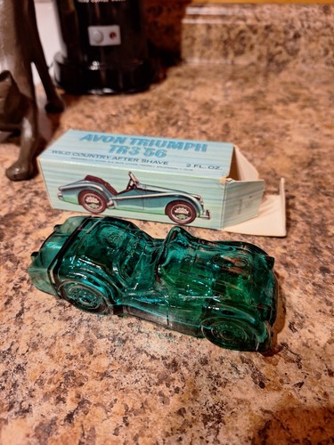 Vintage Avon 1970's blue-green '56 Triumph decanter with box | eBay