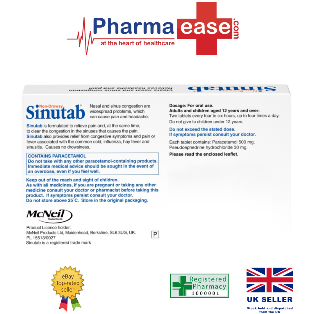 Sinutab Non-Drowsy Congestion Relief 500mg/30mg Tablets - 15 Tabs - | eBay