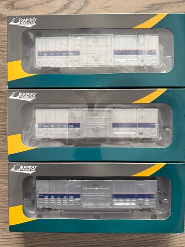 Rapido 3 HO SCALE PC&F B-100 BOX CAR AMTRAK PHIV #70003-70008-70030 NIB ...