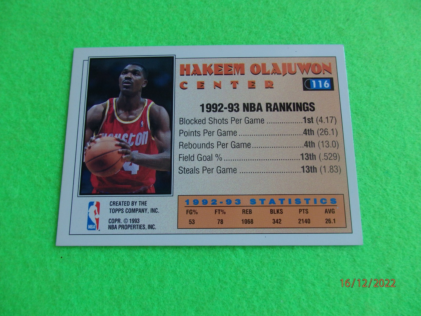Hakeem Olajuwon- Houston Rockets - 1994 Topps Gold All-Star 2nd Team ...