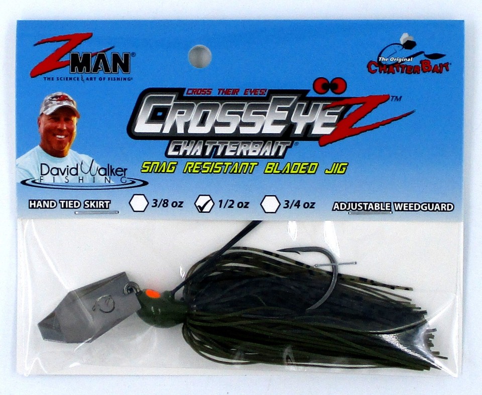 (6) Z-Man 1/2 Oz Crosseyez Chatterbait Fishing Lure Green Pumpkin ...