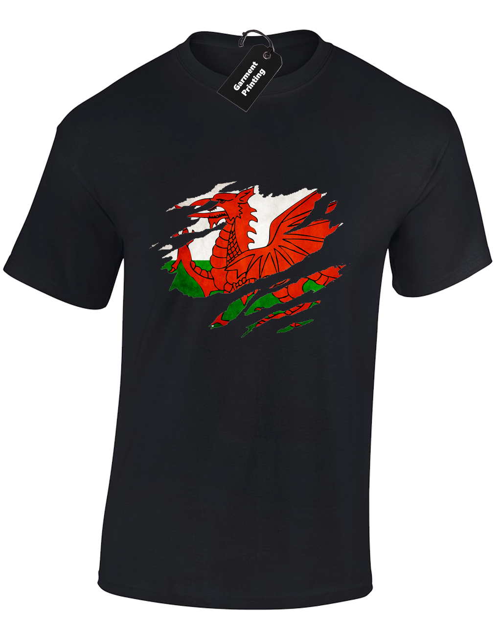 WELSH FLAG CHEST SLASHED MENS T SHIRT WALES PATRIOT PRIDE RUGBY ...