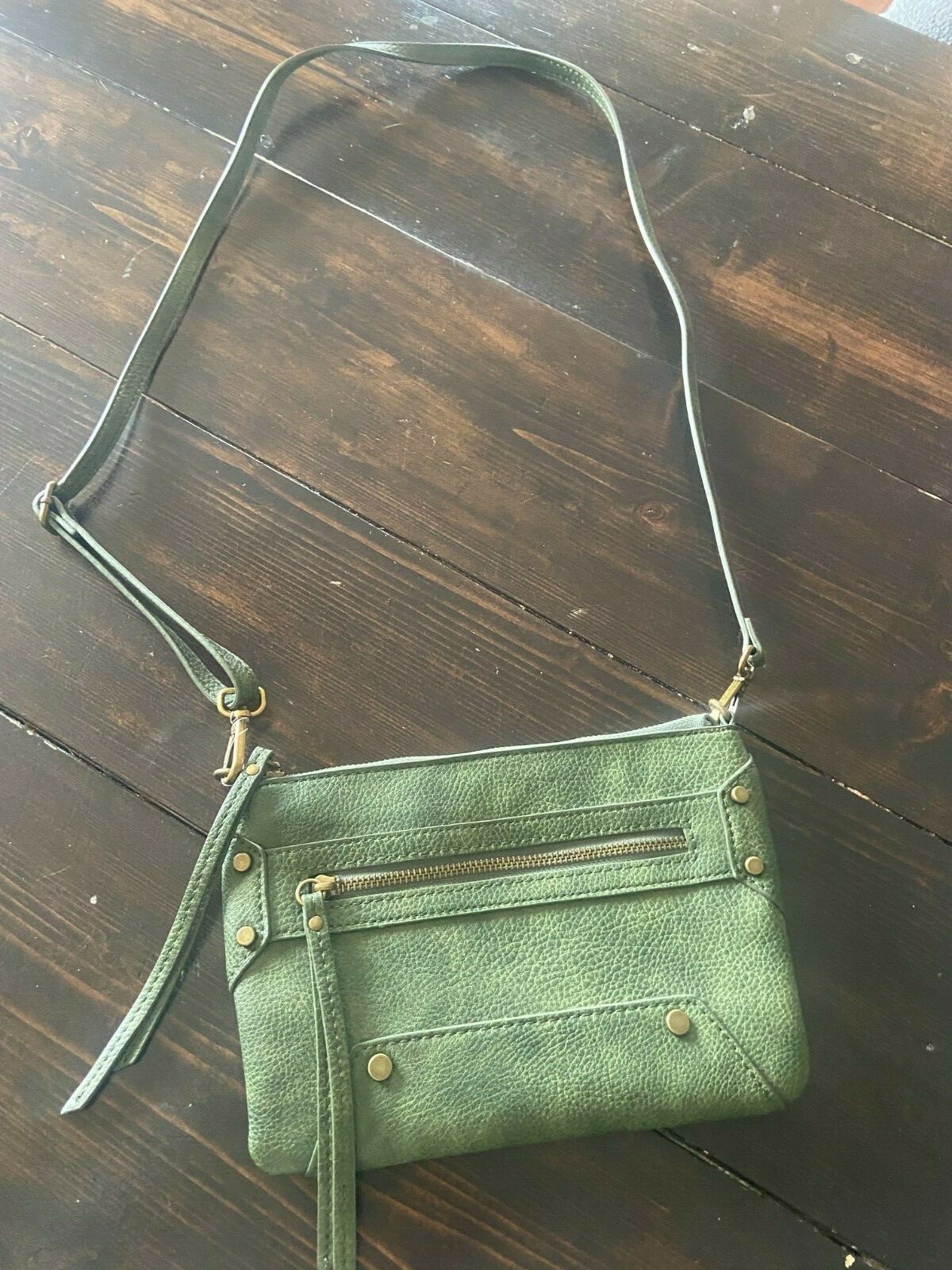 Chico's Army Green Odette Crossbody Bag w/Gold Studde… - Gem