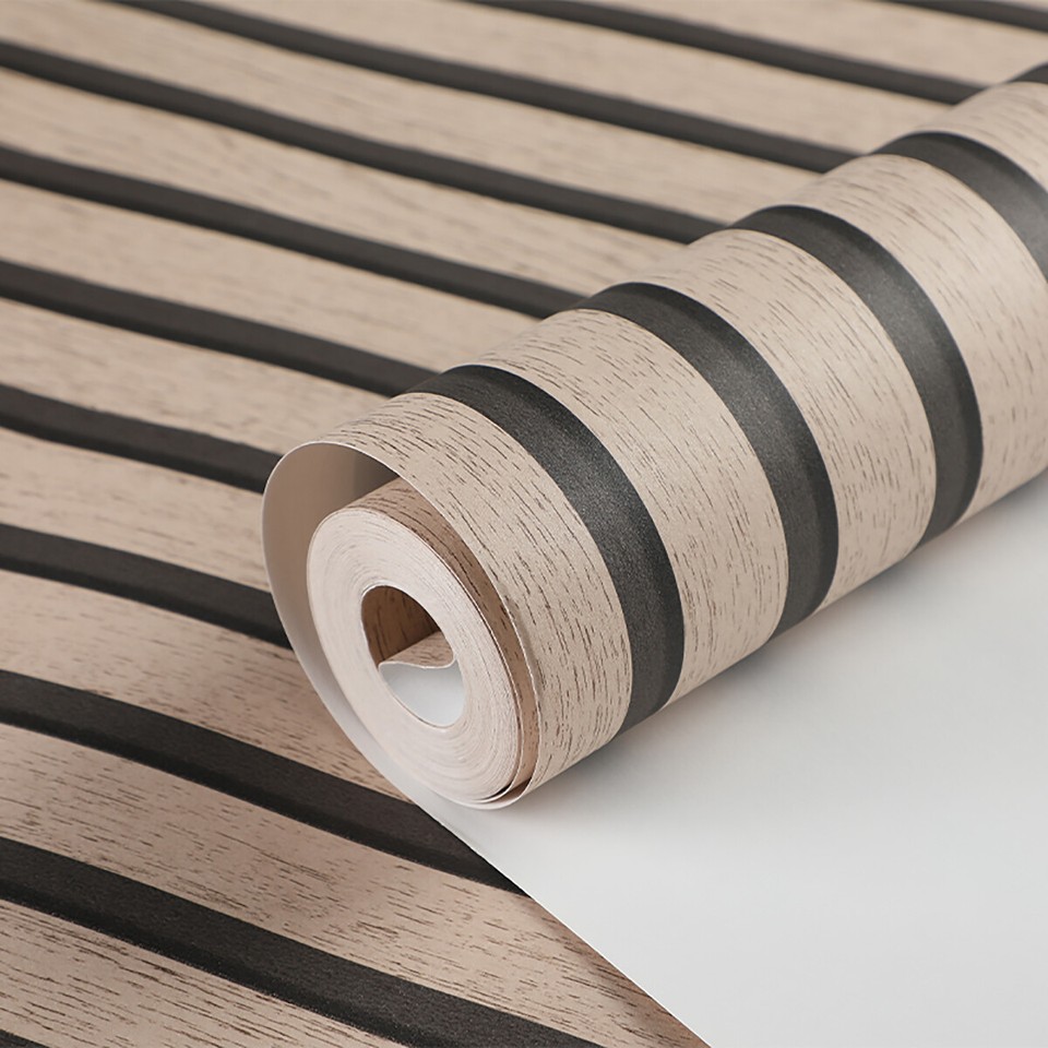 Wooden Slat Panelling Wallpaper 3D Effect Wood Panel Stripe Home Room ...