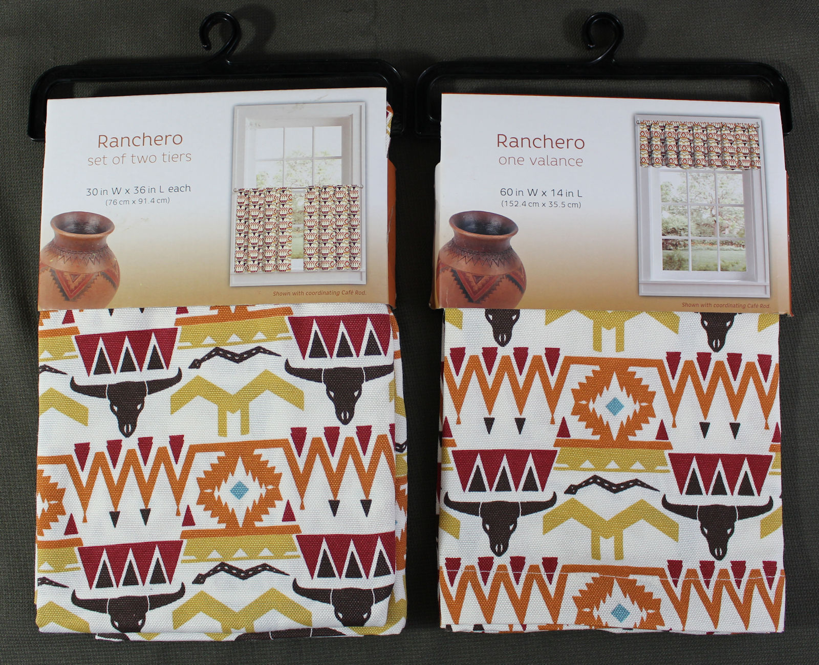 Colordrift Ranchero Curtains 30" X 36" Two Tiers & Valance 60" X 14 ...