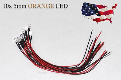 10x Orange Pre-Wired 12V 5MM Led Round Ultra-Clear Lens Bulb 12V Orange ...