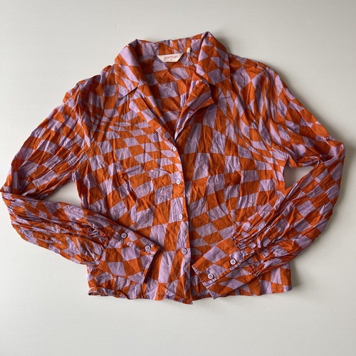 Gorman Shirt Adult AU 8 Pink Orange Warped Check Long Sleeve Collared ...