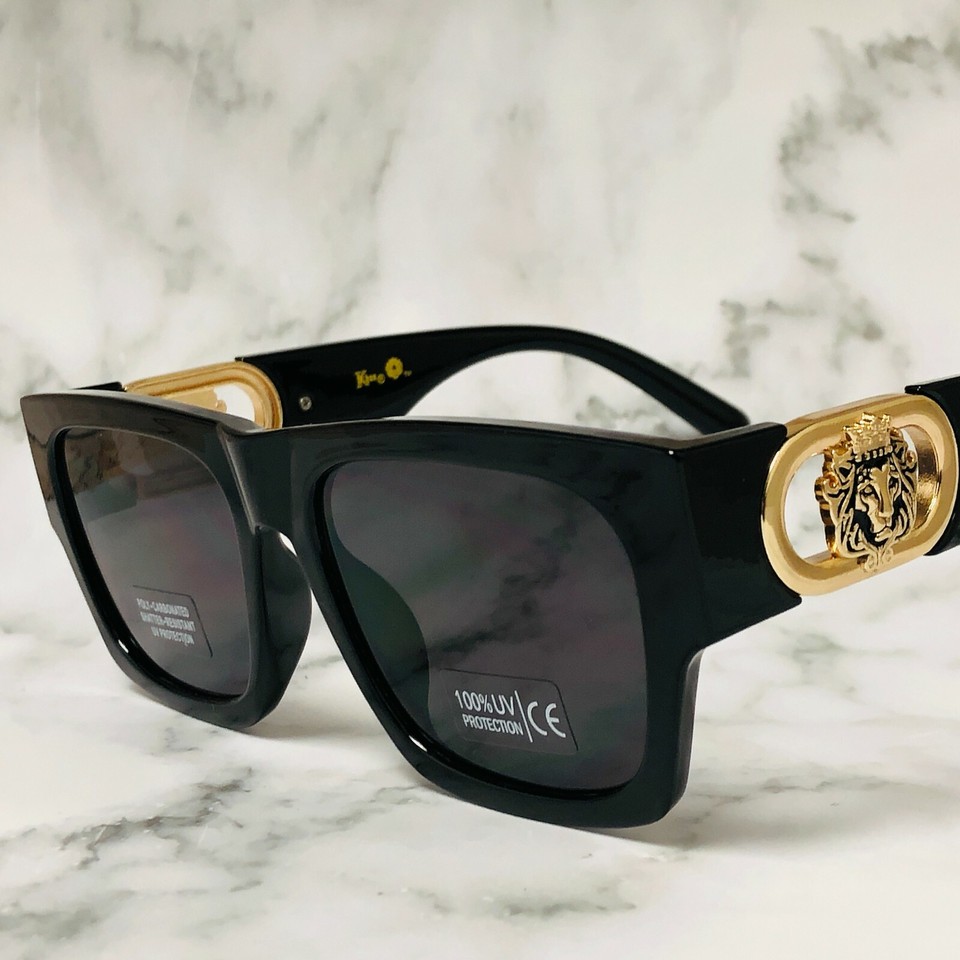 Sunglasses Men Black Lens Vintage Gold Lion Head Rapper Shades New ...