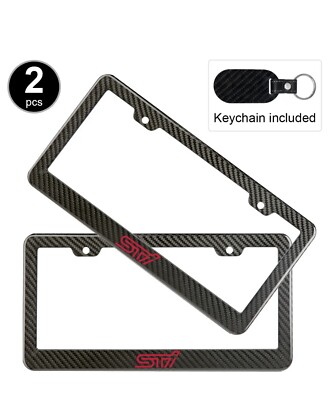 2pcs set Subaru STI license plate frame carbon fiber look style plastic ...