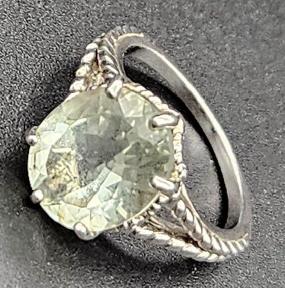 RL Designer Sterling Silver Palest Yellow Green Stone Band Ring Size 6 ...