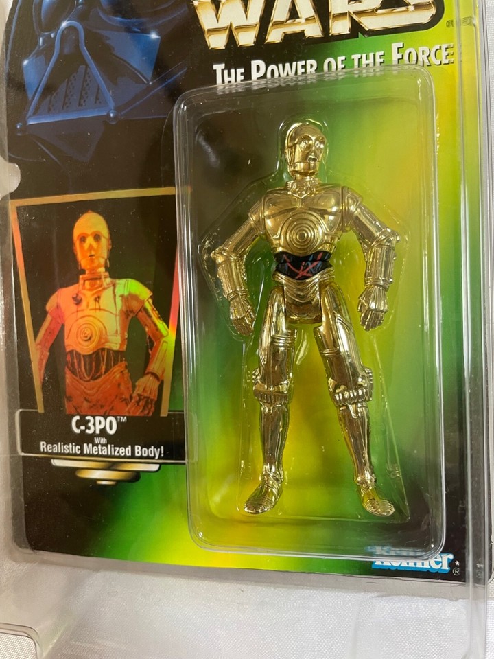 STAR WARS Power of the Force C-3PO ACTION FIGURE Green Hologram Card ...