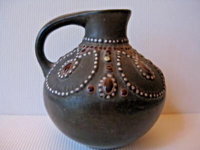 Russian Studio Art Pottery Jug Pitcher 1970's Decorated Jeweled Enamel ...