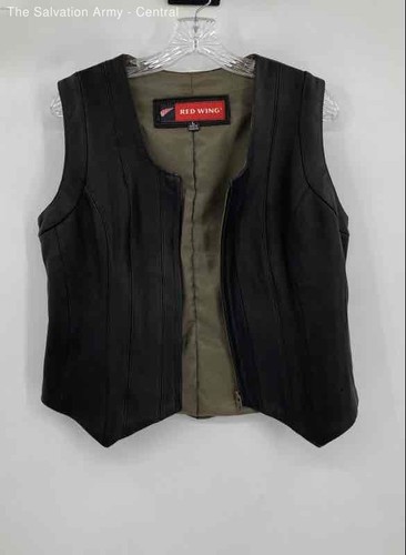 Red Wing Mens Black Leather Sleeveless Full-Zip Motorcycle Vest Size ...