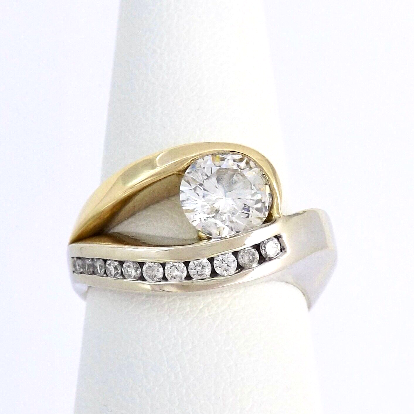 14k Gold Natural Diamond Engagement Ring Modern Channel Set Setting or ...