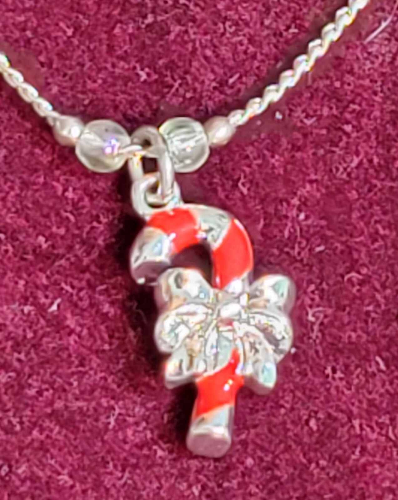 Avon Anklet Candy Cane charm ~ Silvertone Delicate Chain w/ Clear Beads ...