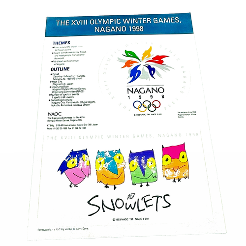 MINT 2 Sticker 1998 Winter Olympic Games Nagano Japan Snowlets & LOGO ...