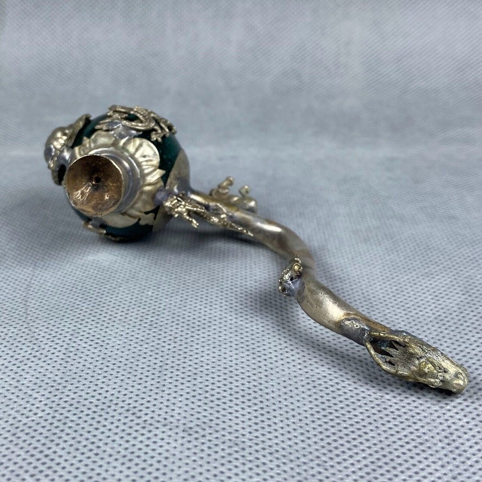 Tibet Silver Inlaid Old Jade Handmade Statue Dragon Phoenix Tiger ...