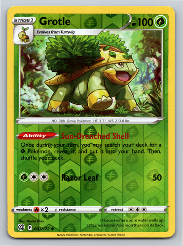 Grotle 007/172 Reverse Holo Brilliant Stars Pokemon Card - NM | eBay