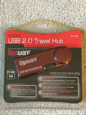 4 port usb 2.0 travel hub Gigaware With Retractable Cable | eBay