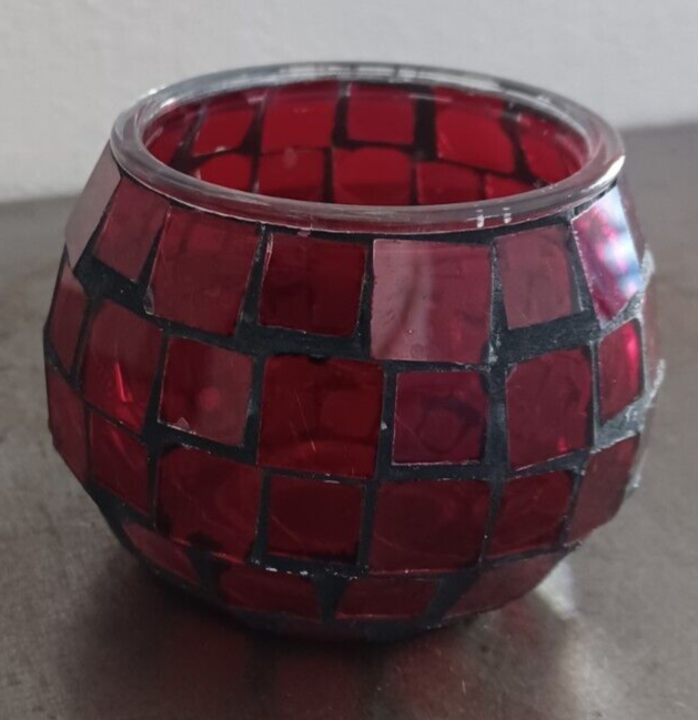 Red Mosaic Glass Candle Holder 3.55"×2.77" | eBay
