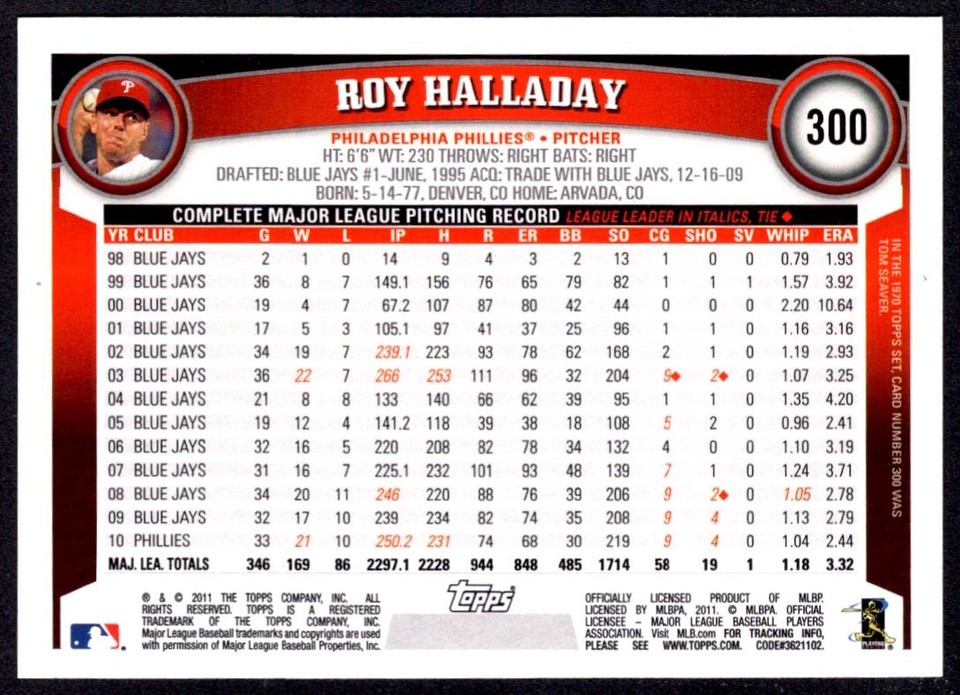 2011 Topps Roy Halladay Philadelphia Phillies #300 | eBay