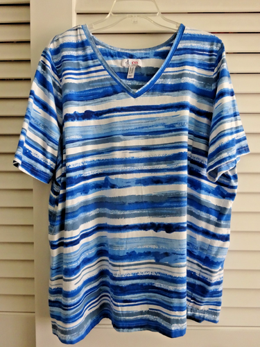 Denim & Co 2X ~ Painter Stripe V Neck Top ~ QVC A265636 Blue Combo ...