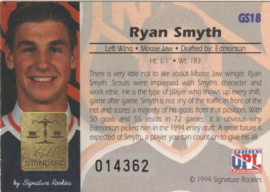 RYAN SMYTH: 1994 SIGNATURE ROOKIES GOLD STANDARD INSERT CARD #GS18 | eBay