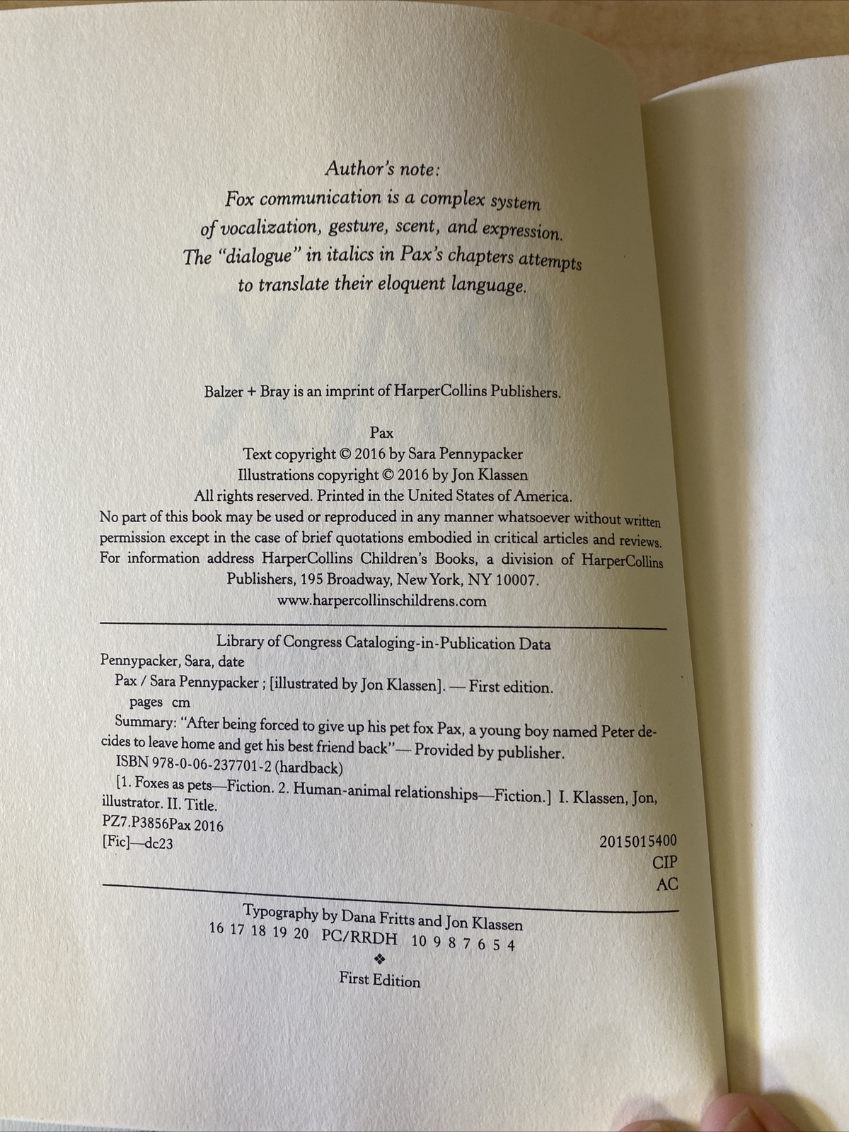 PAX. Sara PennyPacker. Illustrated By John Klassen. Balzer + Bray | eBay