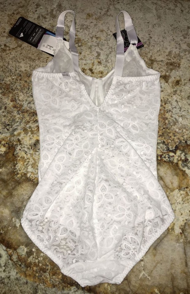 BALI Lace N Smooth Shaping WHITE Firm Control Body Briefer Suit Womens ...