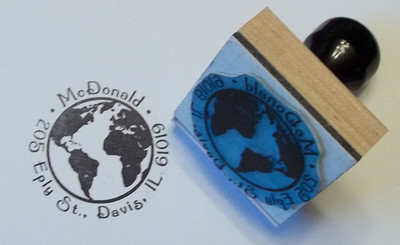 Custom Globe rubber stamp for Address, Ex Libris or Bookplate by ...