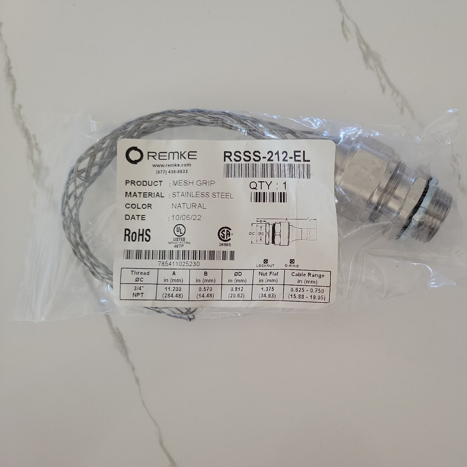 Remke RSSS-212-EL Stainless Steel 3/4" Mesh Cord Grip Connector, New | eBay