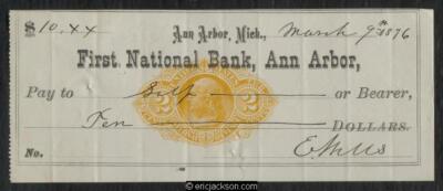 BANK CHECK RN-F1 Ann Arbor, Michigan. First National Bank of Ann Arbor ...