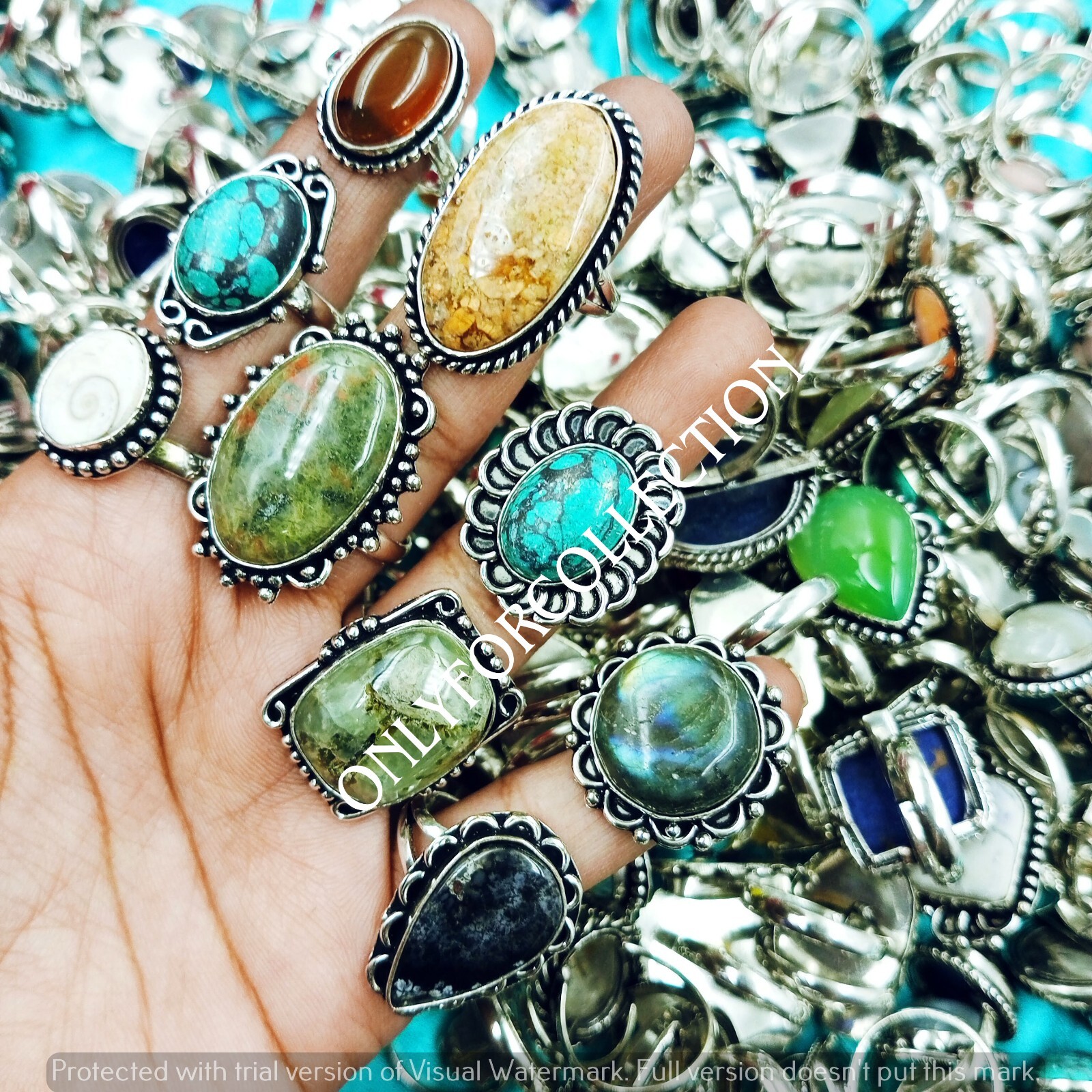 Turquoise & Mix Gemstone 925 Sterling Silver Plated Rings Handmade Lot ...