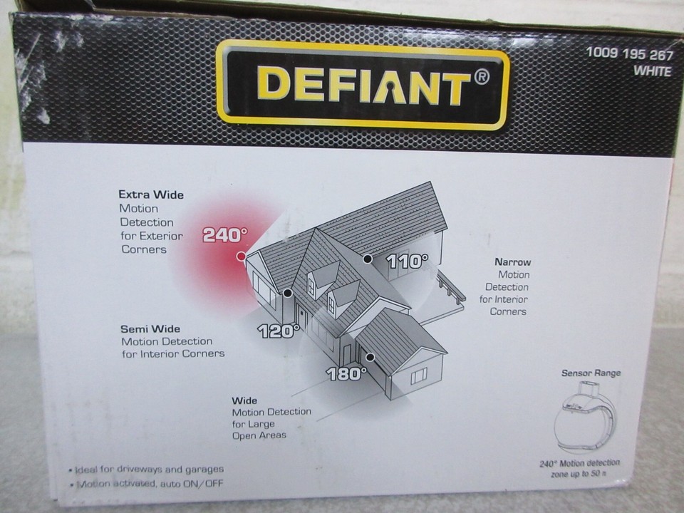 Defiant MaxDetect 240° White Motion Sensor Wired Outdoor 2-Head Motion ...