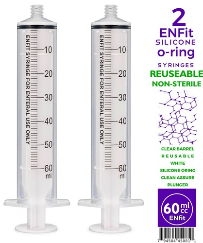 60cc | 60ml Enteral Feeding Reusable Syringe Silicone O-ring ENFit Tip ...