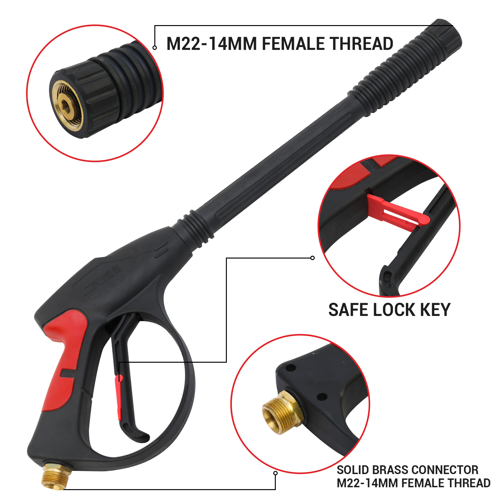 High Pressure Car Power Washer Gun 4000PSI Spray Wand Lance Nozzle and ...