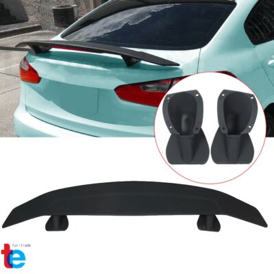 52" Universal Matte Black Trunk Spoiler Wing Fin Tail w/ LED Lights 2 ...