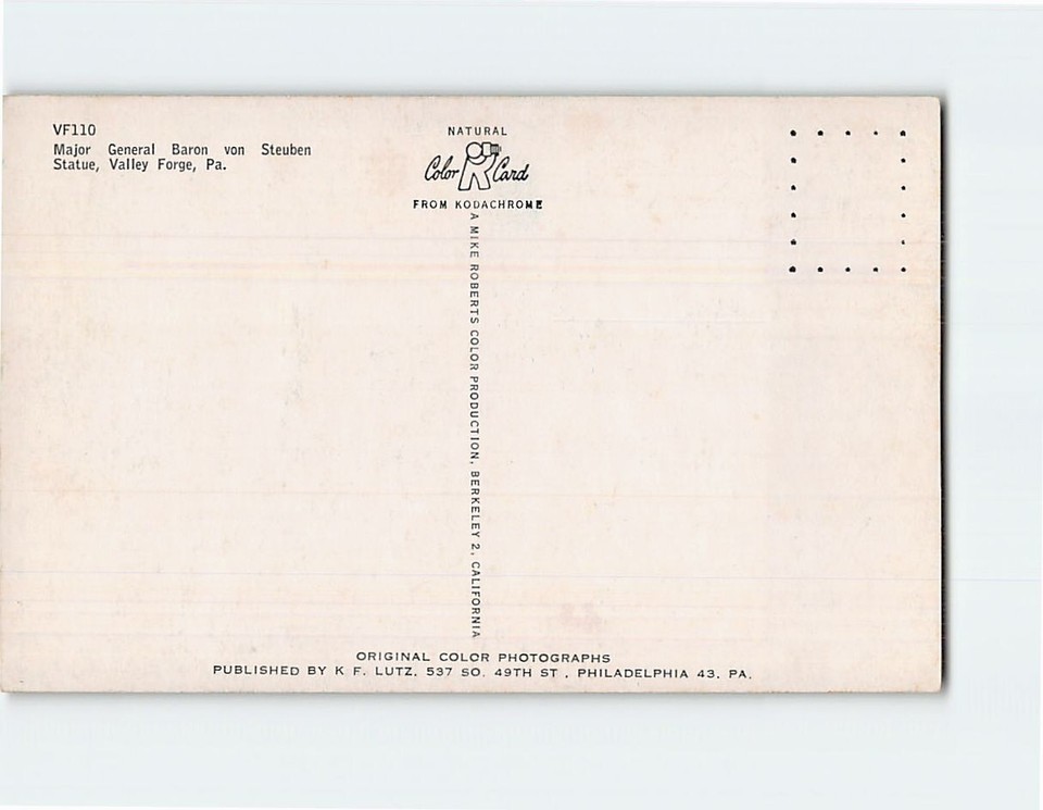 Postcard Major General Baron von Steuben Statue, Valley Forge ...