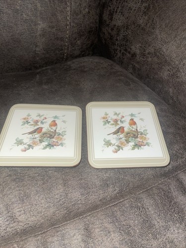 Vintage Set Of 2 Pimpernel Coasters Robins Nest Birds Acrylic Cork ...