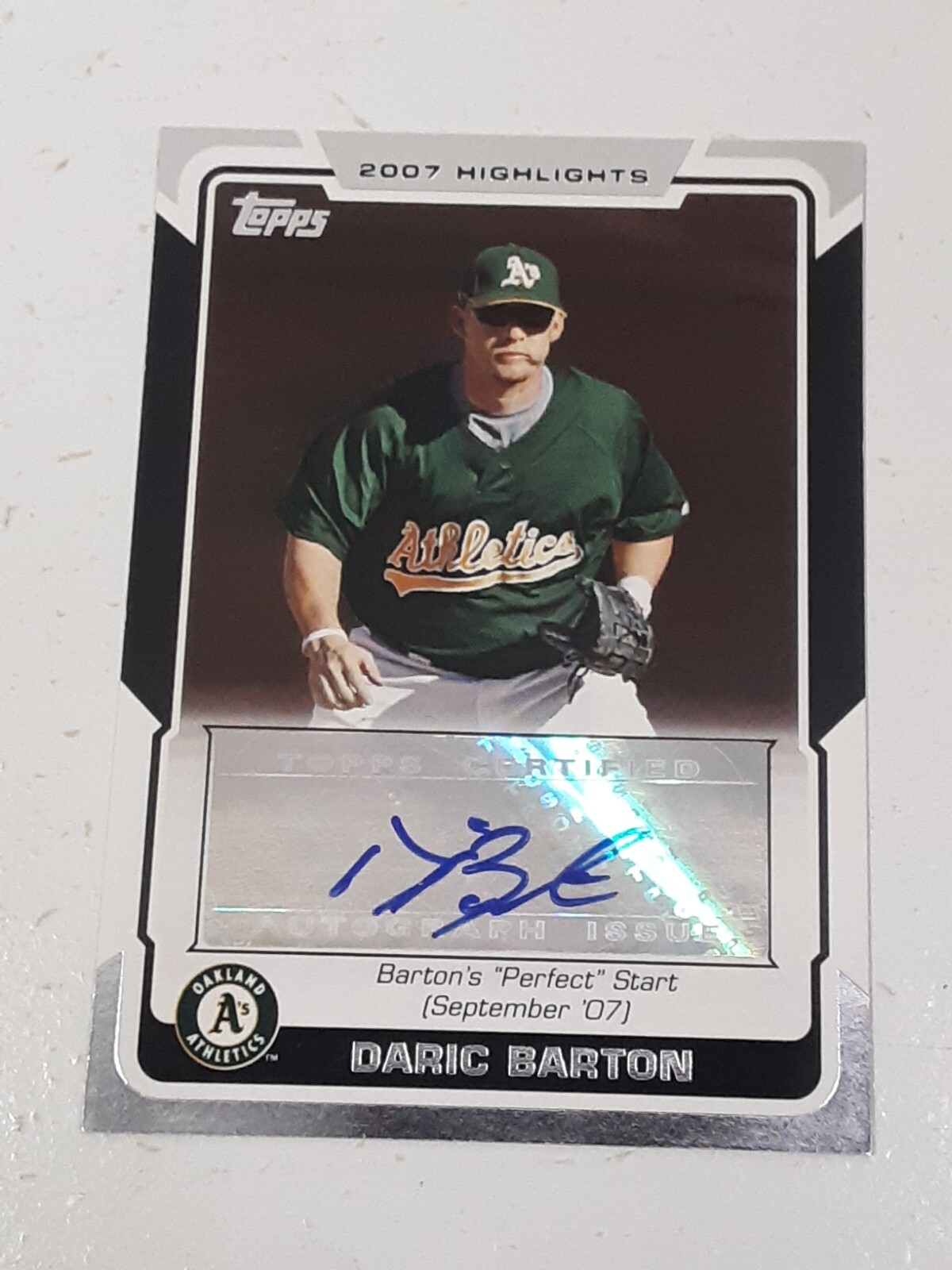 Daric Barton Oakland Athletics 2008 Topps Certified Autograph Card #HA ...