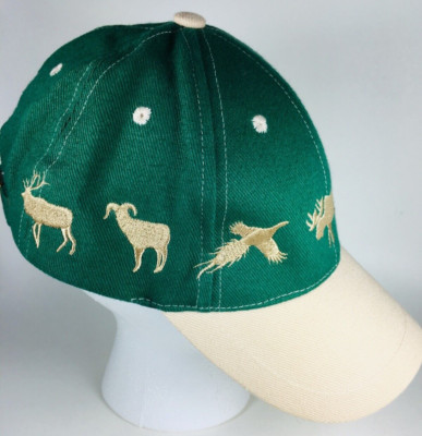 Moose Bear Elk Pheasant Sheep Cap Embroidered PugsGear Green Hat 100% ...