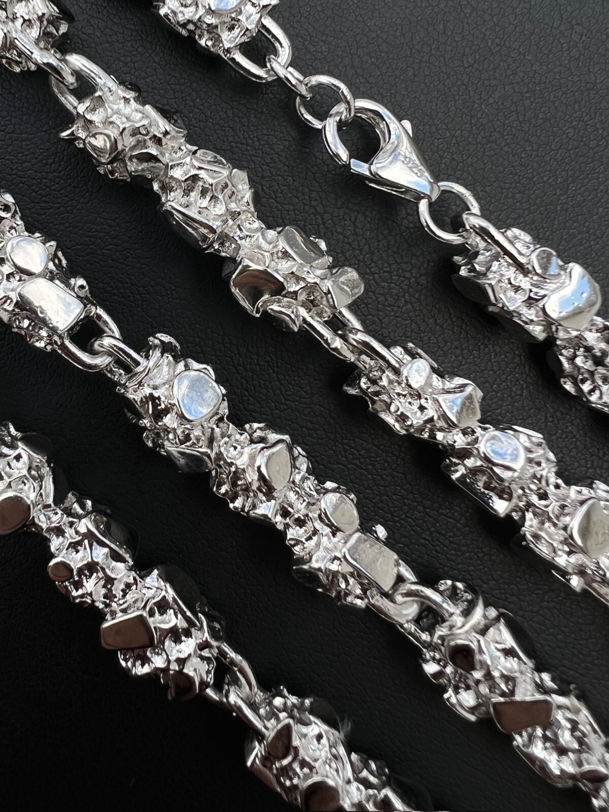 Mens HEAVY Real Solid 925 Sterling Silver Nugget Link Chain Necklace ...