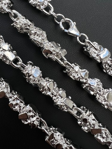 Mens HEAVY Real Solid 925 Sterling Silver Nugget Link Chain Necklace ...